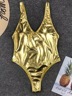 moda mare costume intero monokini donna elegante scollato oro