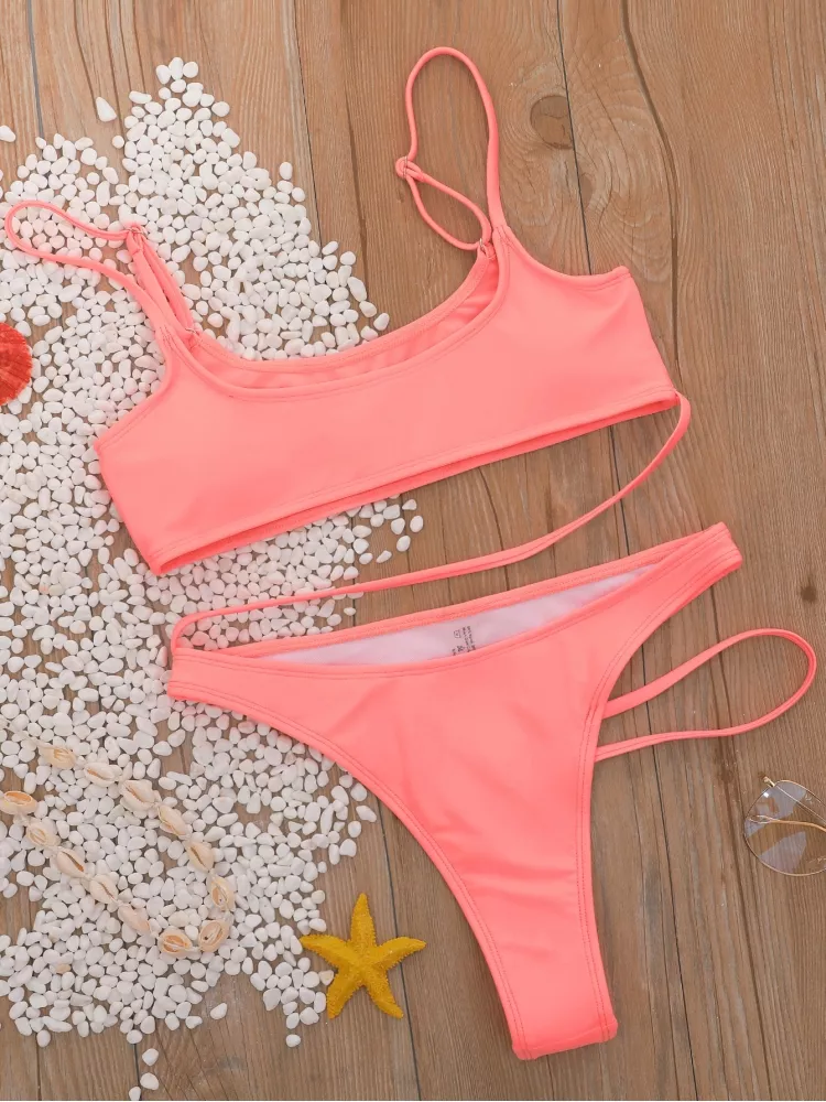 moda mare costume intero monokini donna sgambato sexy rosa micro