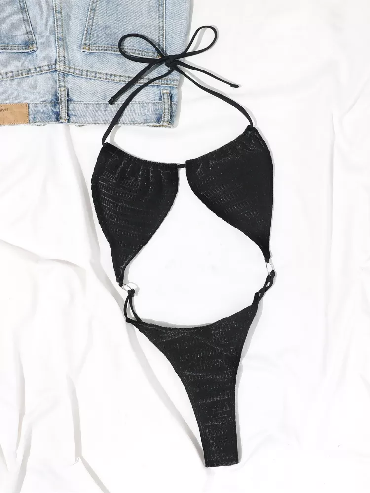 moda mare costume intero monokini donna sgambato sexy nero micro