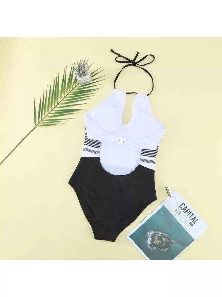 moda mare costume intero elegante monokini bianco nero sgambato