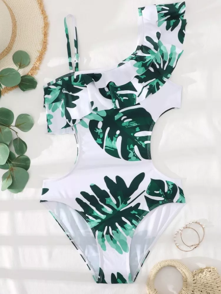 moda mare costume intero elegante monokini bianco verde