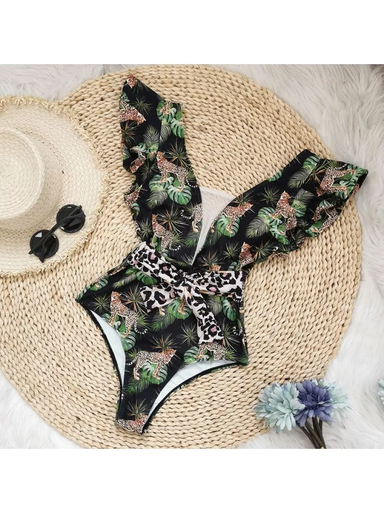 moda mare costume intero monokini elegante colorato verde fiori