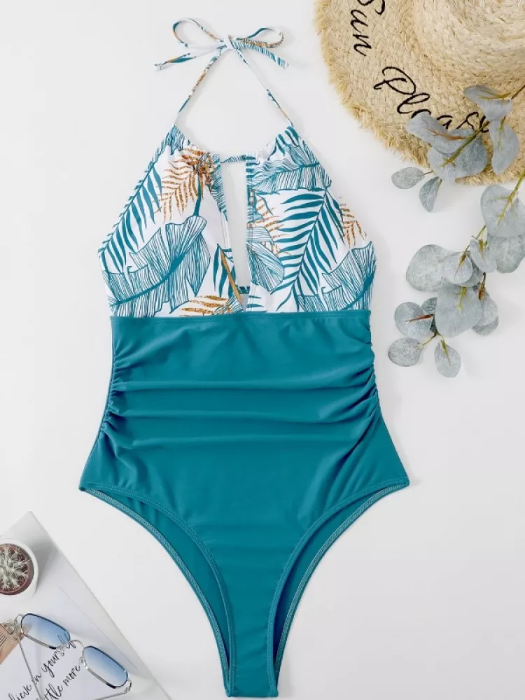 moda mare costume intero monokini elegante celeste colorato