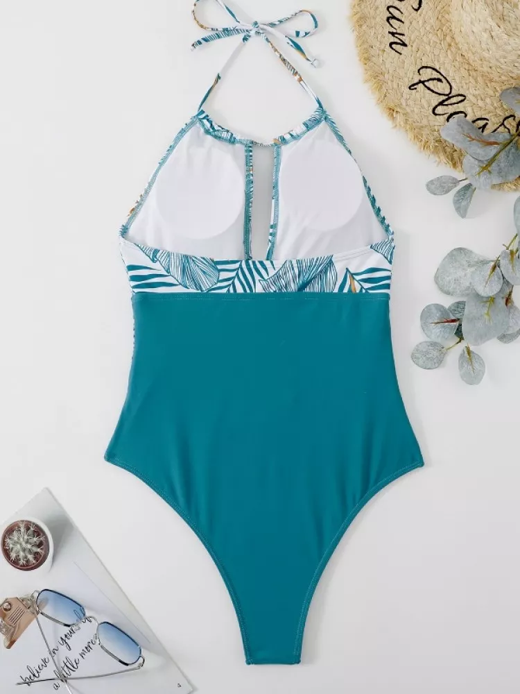 moda mare costume intero monokini elegante celeste colorato