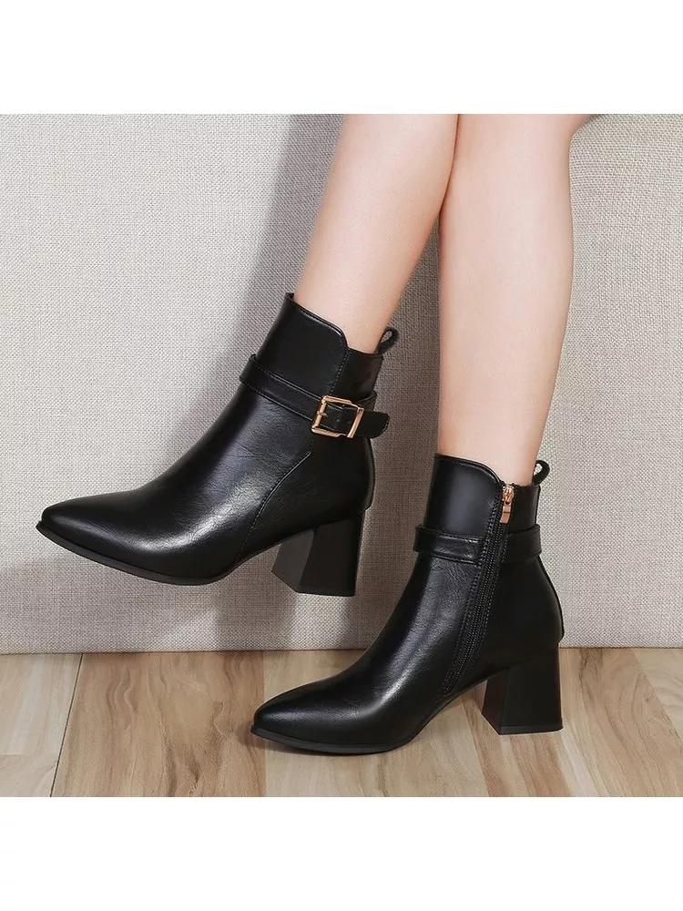 Stivali Scarpe Stivaletti Tronchetto Nero Comodo 9 cm Pelle