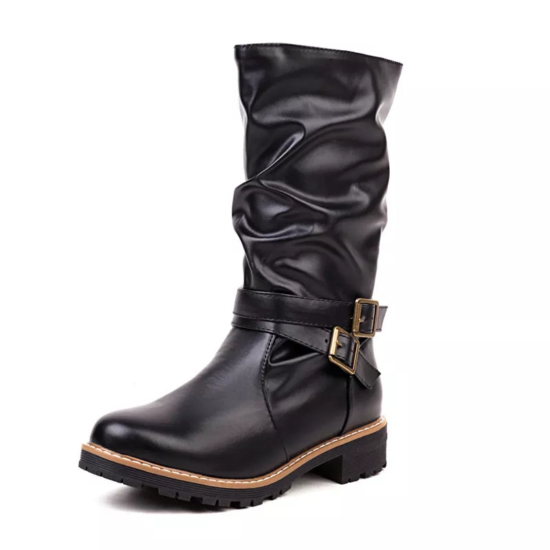 Stivali Scarpe Anfibi Donna Alti cm 5 Nero Comodi Platform Pelle