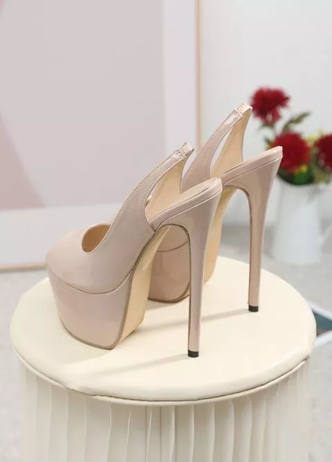 Decolte Scarpe Platform 16 cm Plateau Pelle Sintetica Beige