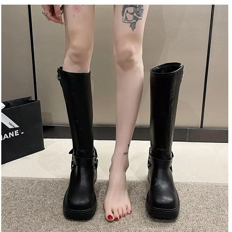 Stivali Scarpe Anfibi Nero Comodi Eleganti Platform Pelle