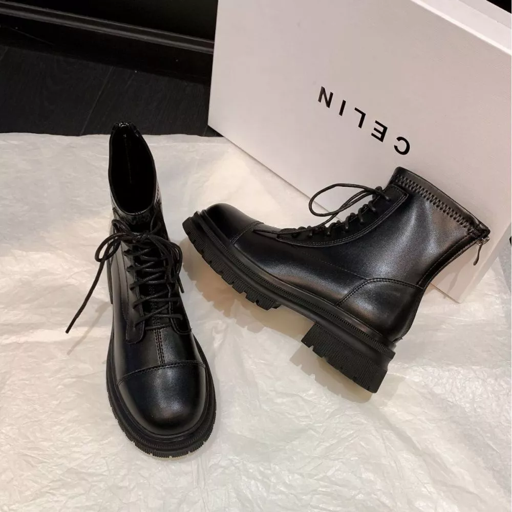 Stivali Scarpe Anfibi Nero Comodi Eleganti Platform Pelle