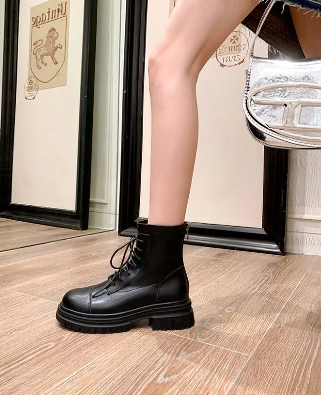 Stivali Scarpe Anfibi Nero Comodi Eleganti Platform Pelle