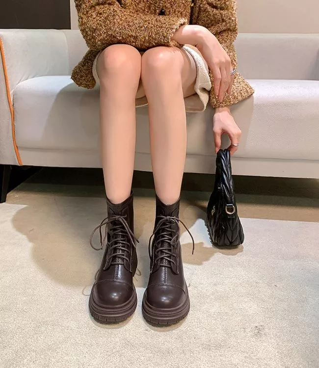 Stivali Scarpe Anfibi Nero Comodi Eleganti Platform Pelle